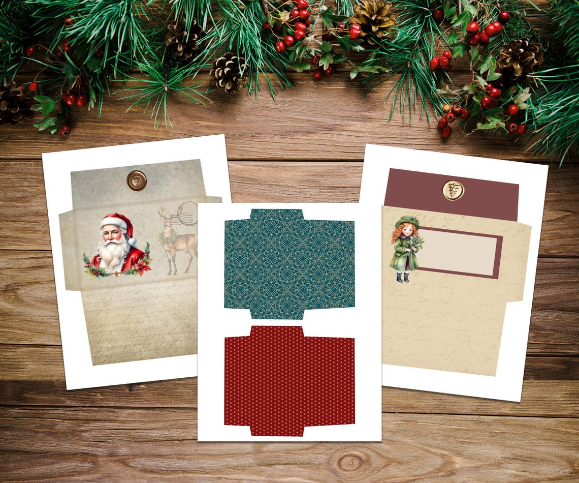 Mini Christmas Envelopes & Cards Kit, Printable Holiday Stationery ...