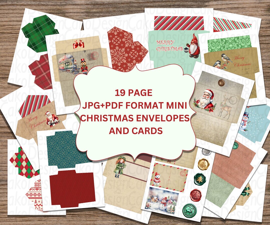 Mini Christmas Envelopes & Cards Kit, Printable Holiday Stationery ...