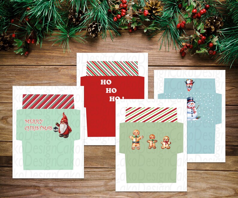 Mini Christmas Envelopes & Cards Kit, Printable Holiday Stationery ...