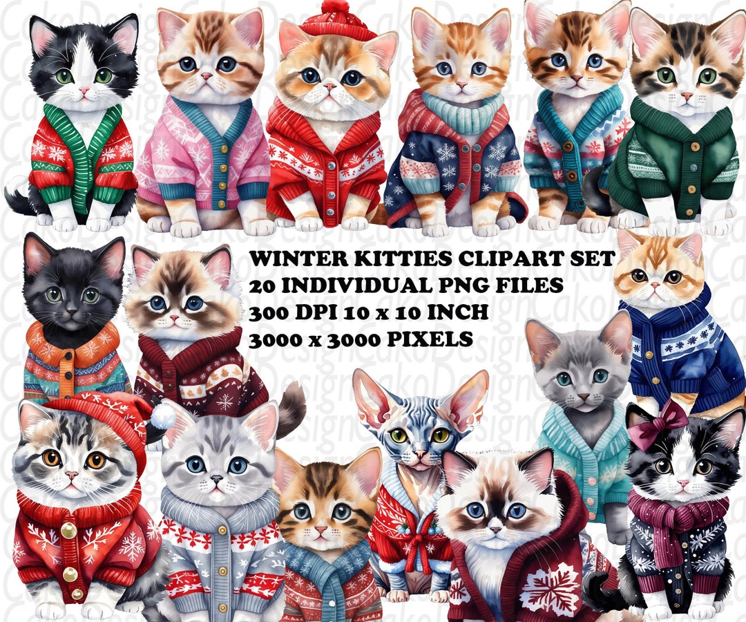 Winter Kitties Clipart Set, Transparent Background Png, Cats Clipart - Etsy