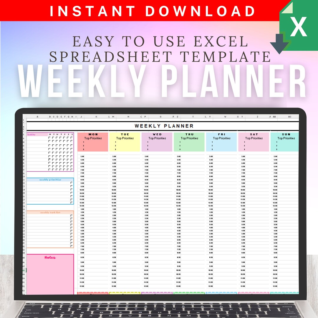 Editable Weekly Planner: Undated Daily Planner, Hourly Planner, ADHD ...