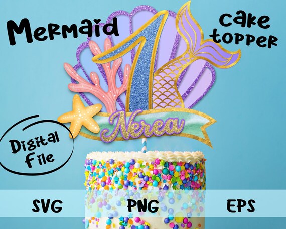 Mermaid Sea Shell Banner Starfish and Coral Cake Topper. - Etsy