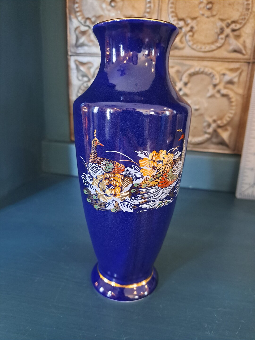 Chinoiserie Vase, Colbalt Blue 8-inch Vase, Asian Style Vase, Floral ...