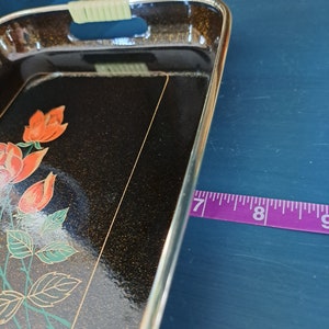 Serving Trays Sparkling Dark Brown W/ Red Roses Vintage Japanese ...