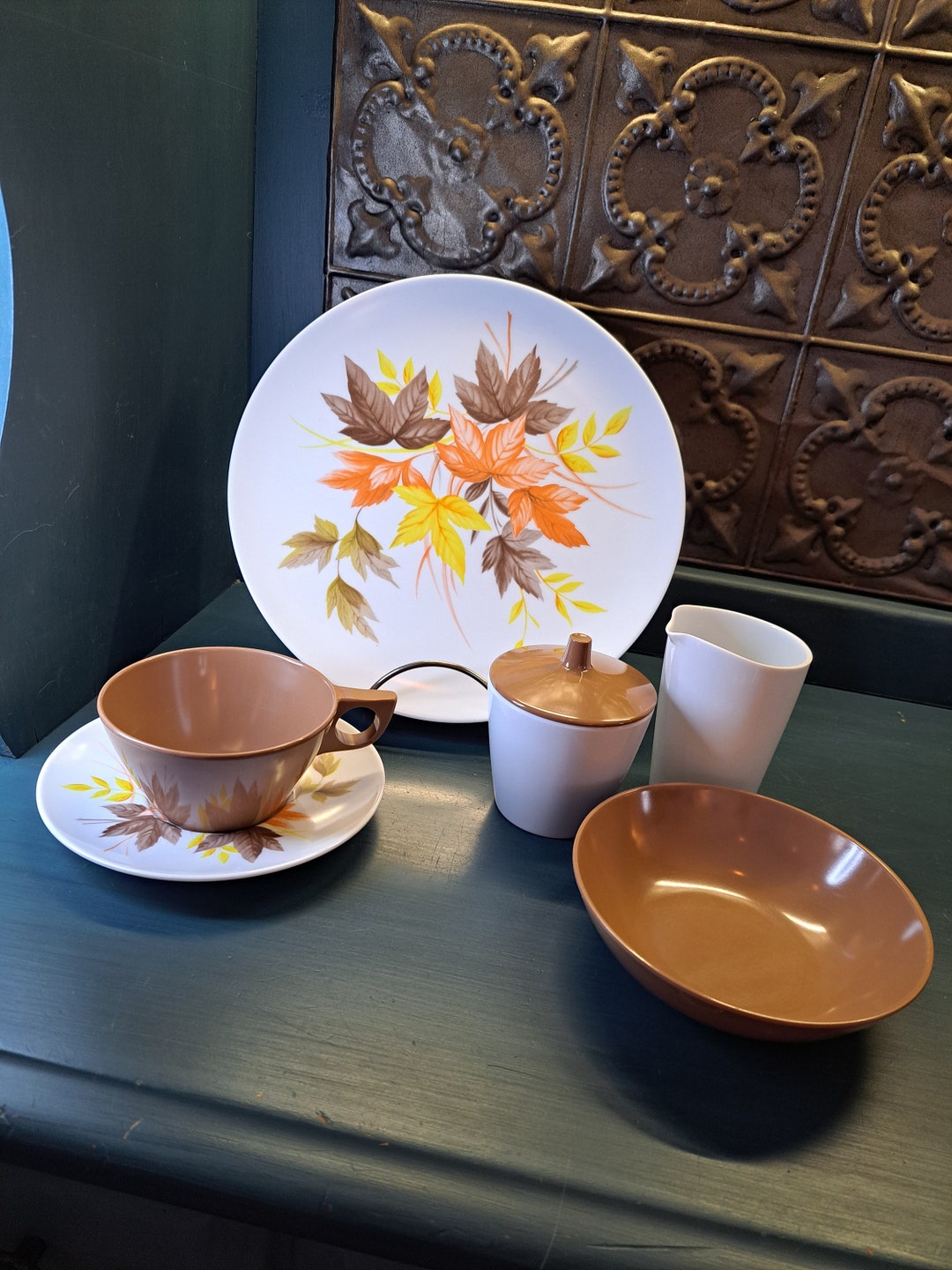 Melmac Plates, Melamine Plates, Bowls, Cups, Fall Leaf Pattern, Park ...