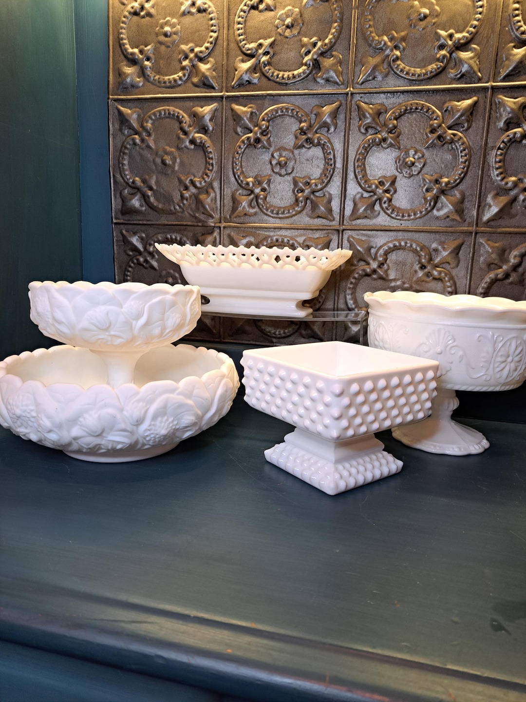 Milk Glass, CHOICE, Embossed Pedestal Planter, Hobnail Fenton Planter ...