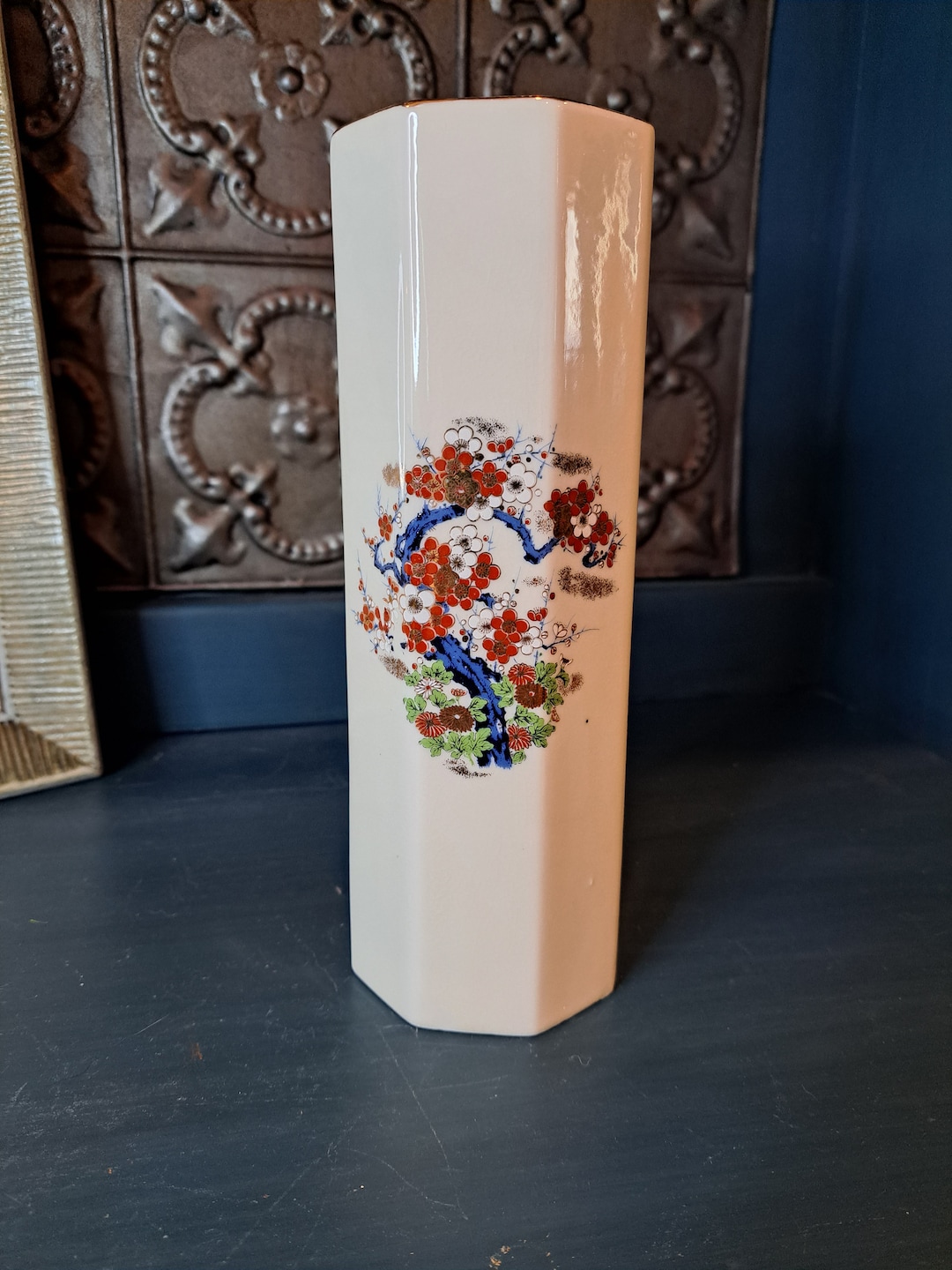 Vase, Chinoiserie Octagon Vase 8.5-inch Made in Japan Grandmillennial ...