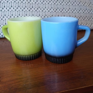 Fire King Blue and Black and Green and Black Coffee Mugs Pair - Etsy
