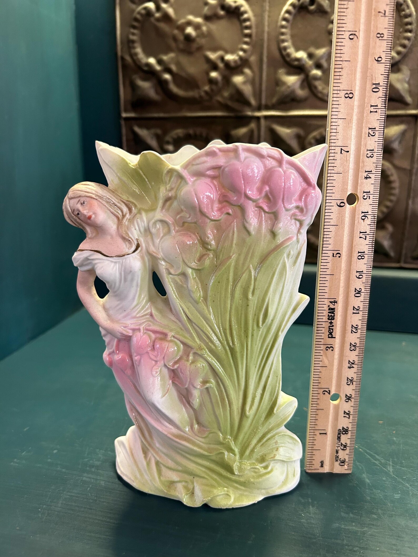 Gebruder Heubach Art Nouveau Vase: Bisque Porcelain Woman With Flowers ...
