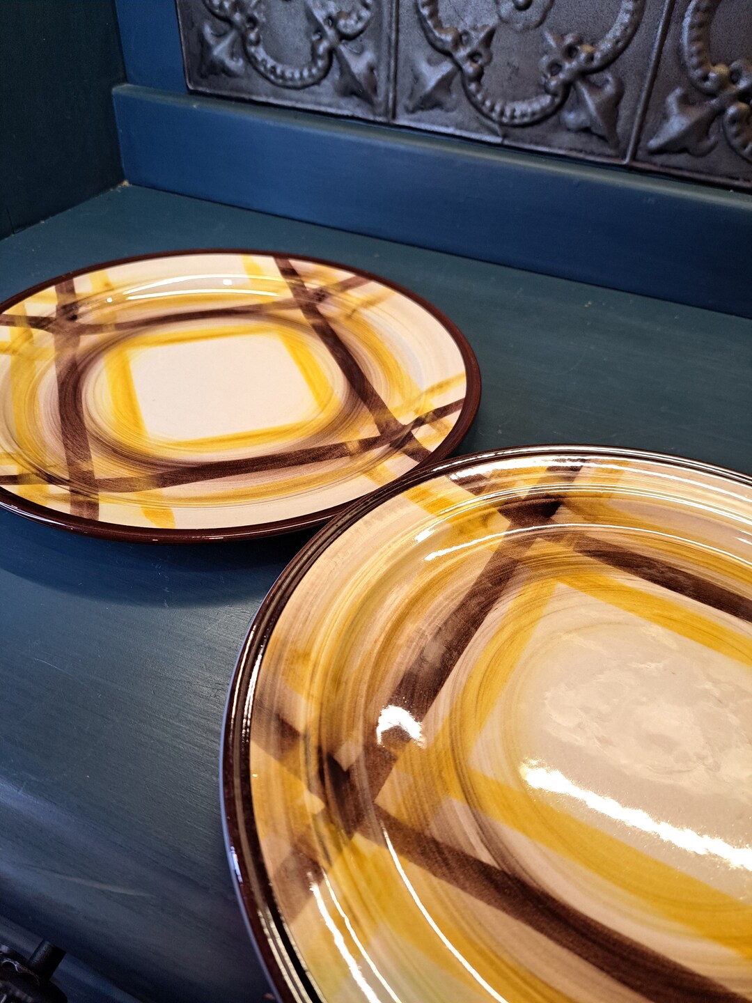 VERNONWARE Organdie Yellow Brown Plaid Lunch Plates 9 5/8 Inch Set of 2 ...