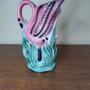 Flamingo Pitcher, Mid Century Modern Flamingo Vase, Porcelain Flamingo ...