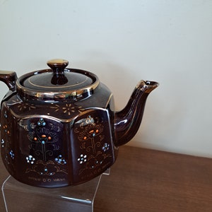 Teapot, Brown Betty Ceramic Tea Pot, Moriage Style Tea Pot, Vintage ...