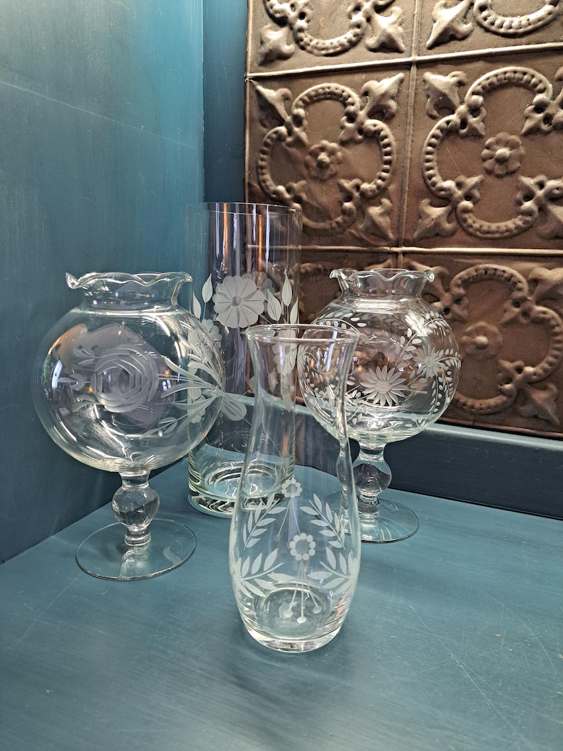 Vase, CHOICE, Etched Footed Glass, Pedestal Vase, Floral Vase, Vintage ...