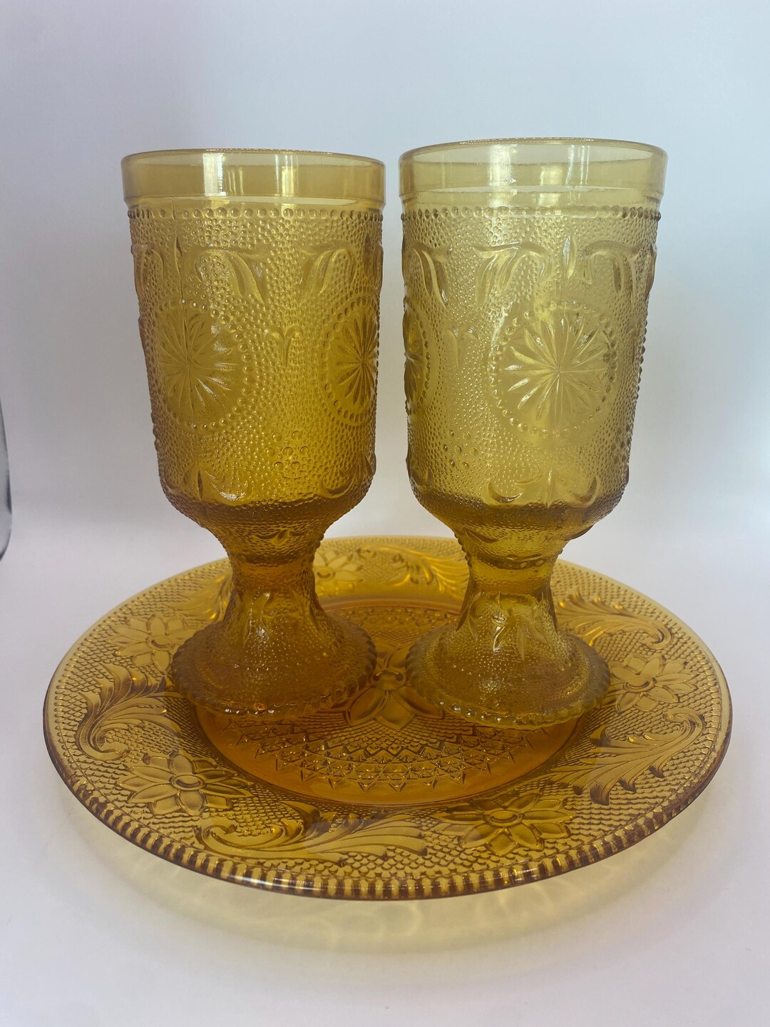 Footed Water Goblets, Indiana Glass- Tiara Sandwich Glass - Pair of ...