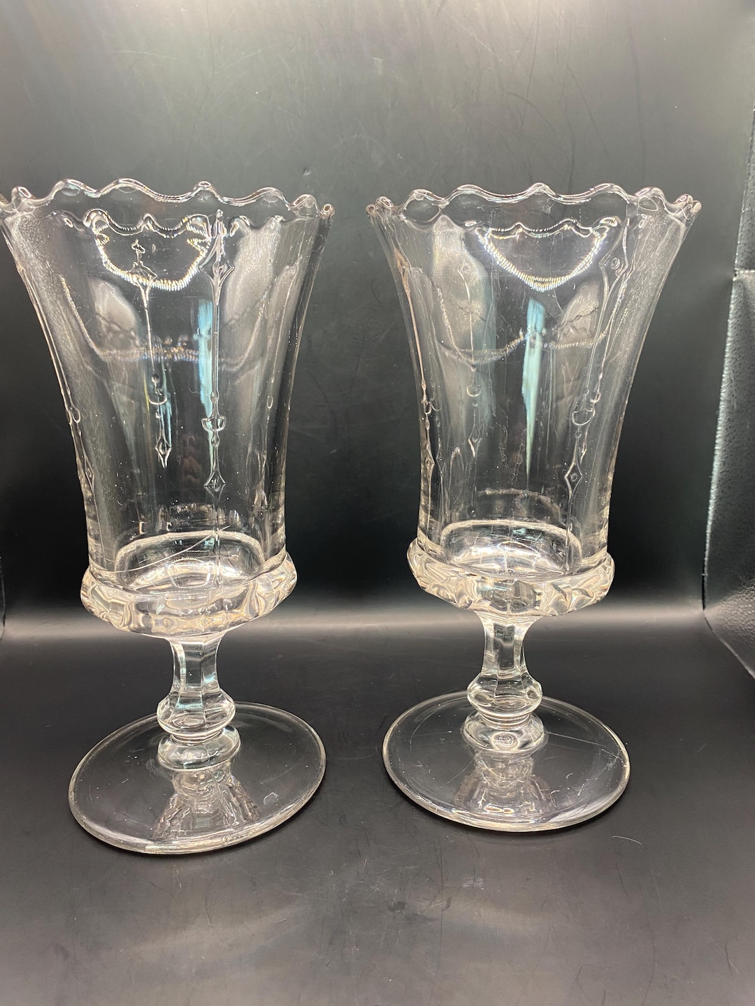 Celery Vase, Pair of EAPG, Scalloped Pedestal Celery Vases, Clear Glass ...