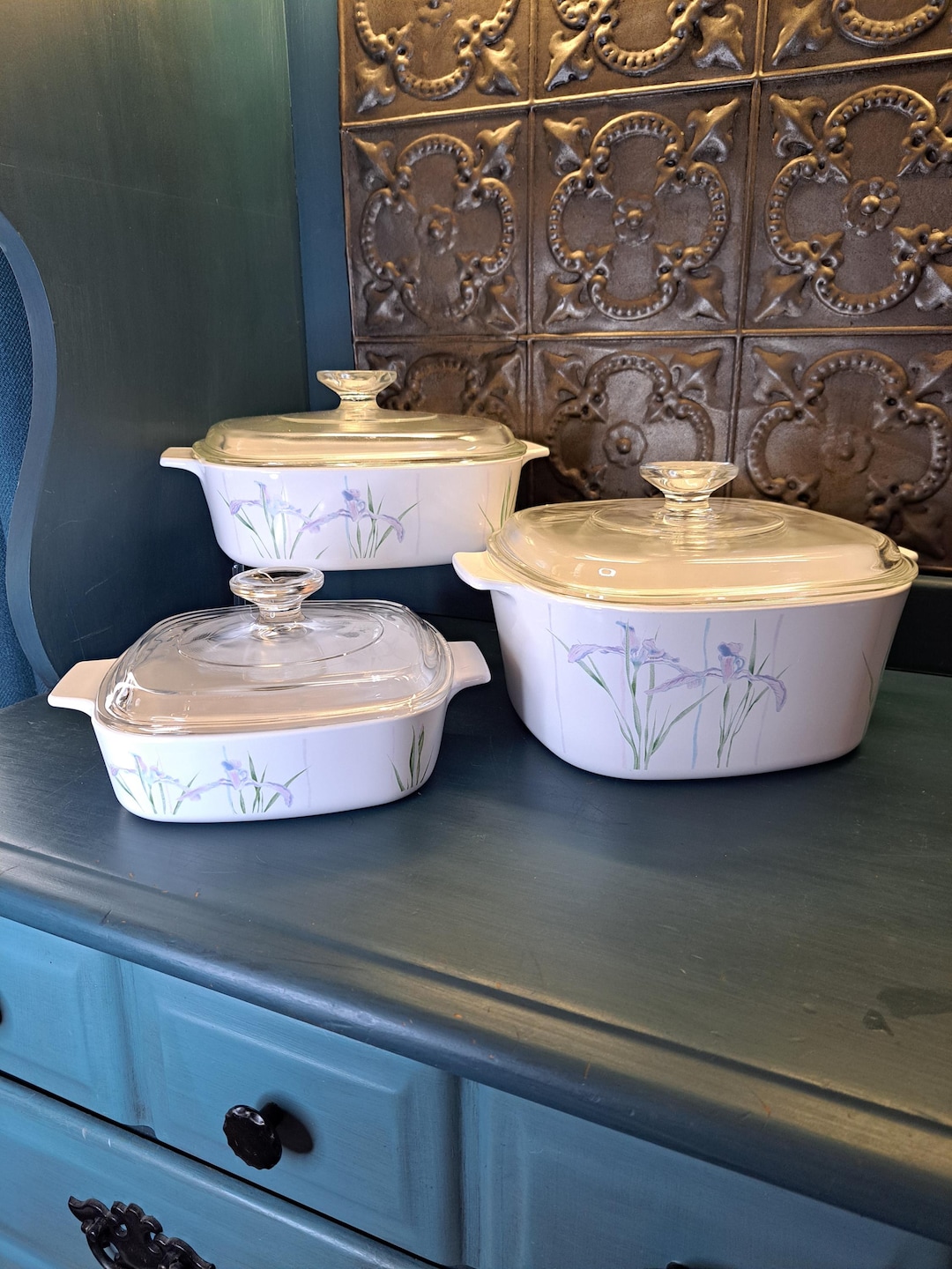 CORNING WARE, CHOICE Vintage Shadow Iris Corning Ware 3L A-3-B, 2L A-2 ...