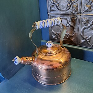 Copper Teakettle, Primitive Copper Teapot, With Delf Blue Handle ...