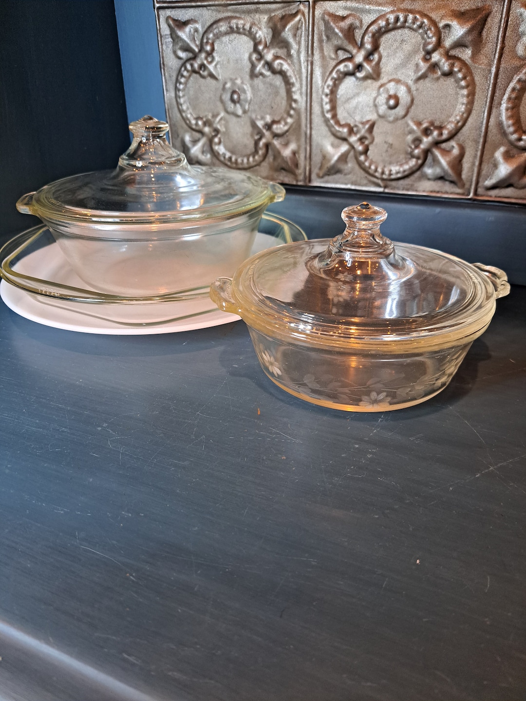 Pyrex, CHOICE 1920s Clear Pyrex, Two Have Money Dollar Sign, Hexagon ...