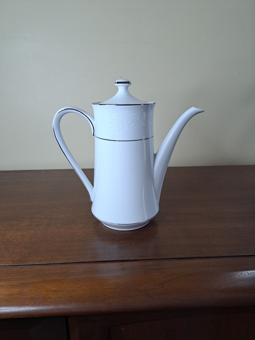 Teapot, White Coffee Pot With Lid Sango Brocade, White Fine China ...