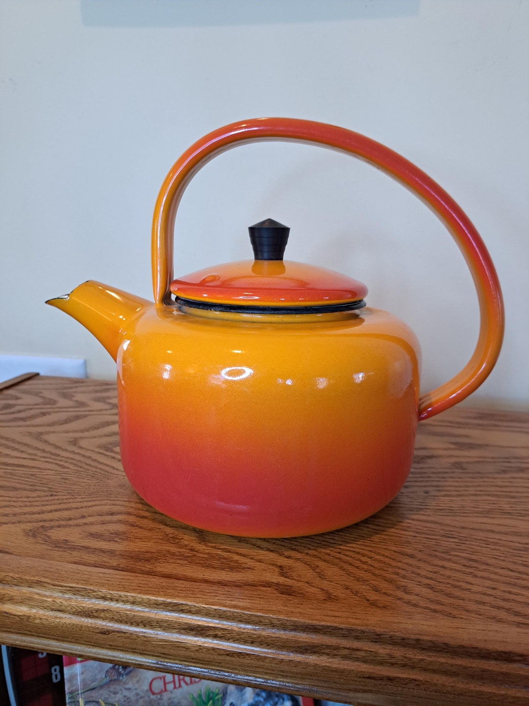 Tea Kettle, Vintage Kitchen Decor, Orange Made in France Tea Kettle ...
