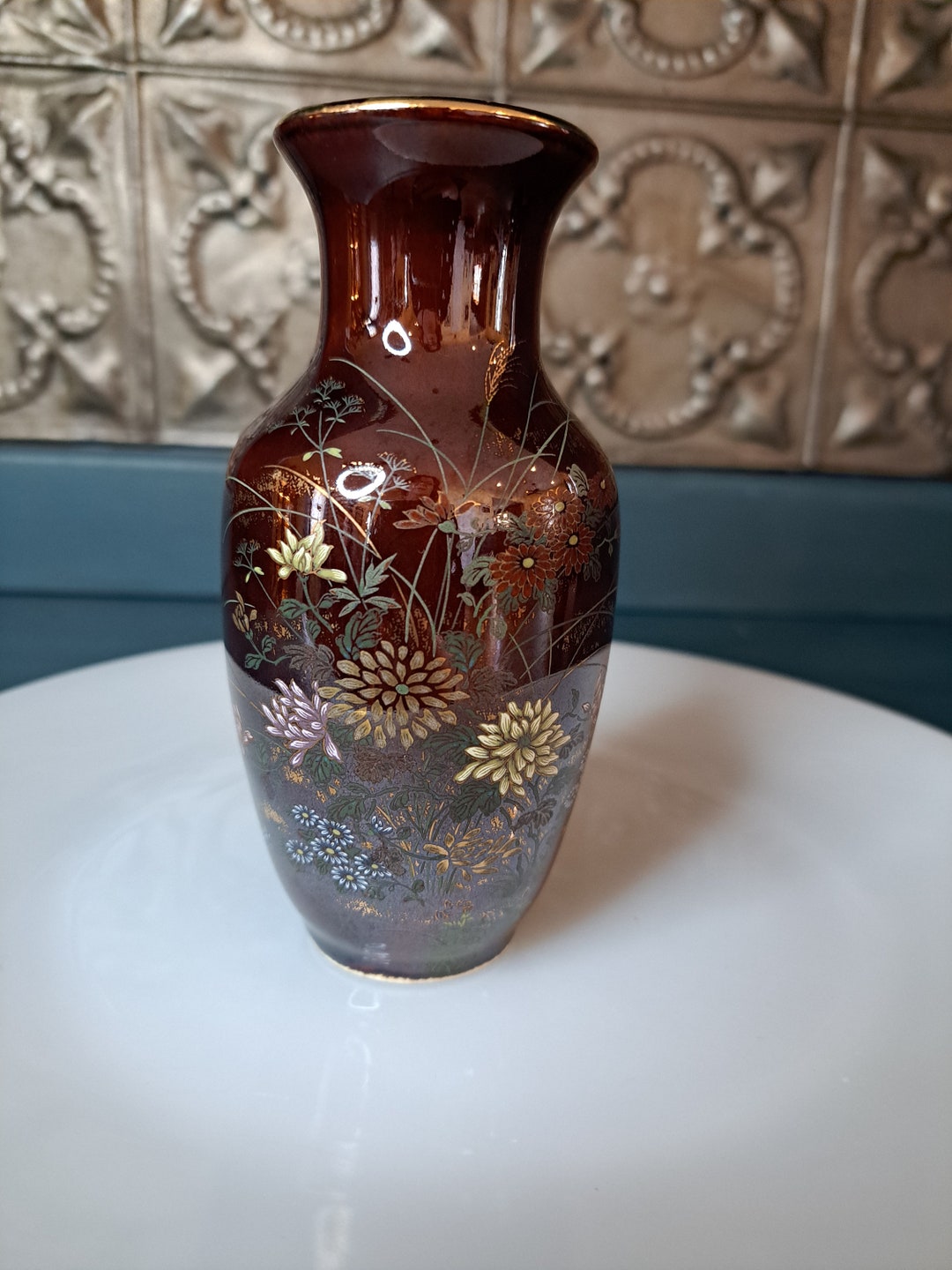 Chinoiserie Vase, Brown 5-inch Vase, Asian Style Vase, Floral Vase ...