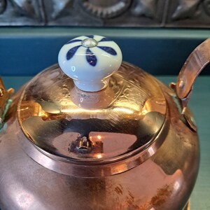 Copper Teakettle, Primitive Copper Teapot, With Delf Blue Handle ...