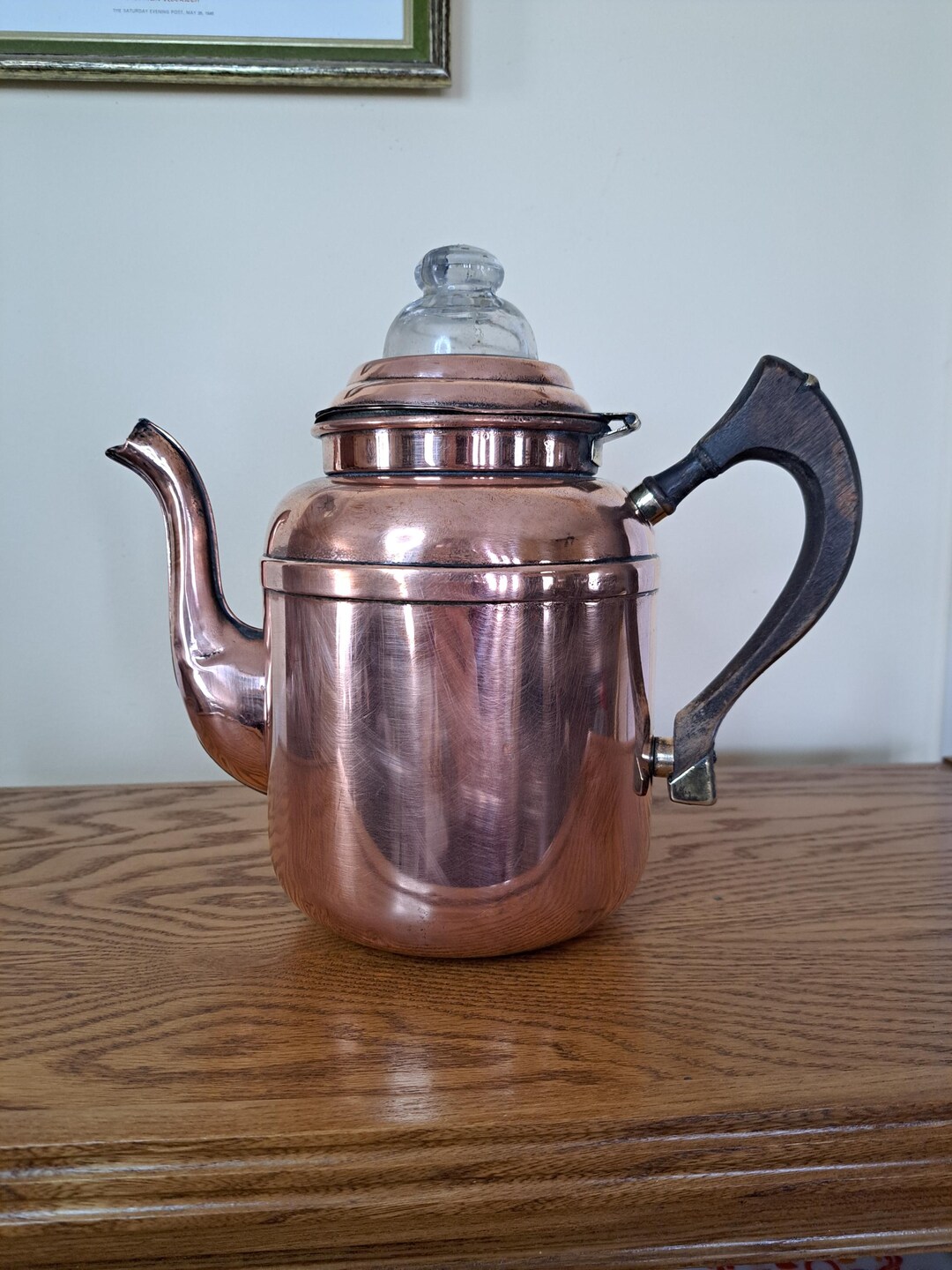Copper Coffee Pot, Copper, Wood, Brass Pot, READ, Rare, Vintage Kitchen ...