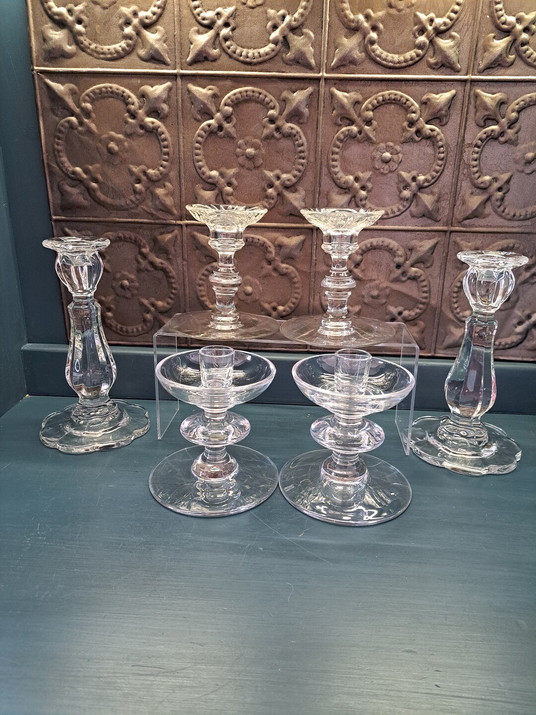 Cut Glass Candle Holders, CHOICE of Pair Set Cut Glass Tiered Taper ...