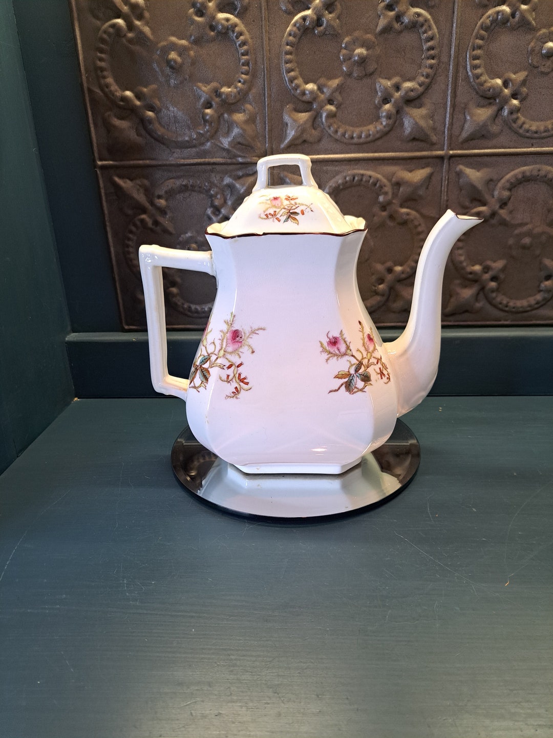 Teapot, Cottage Core Rose Ceramic Teapot, Vintage Teapot, Tea Party Red ...