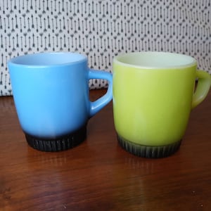 Fire King Blue and Black and Green and Black Coffee Mugs Pair - Etsy