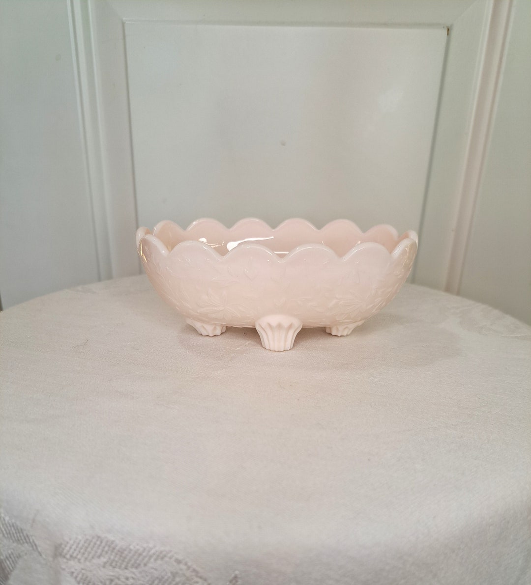 Pink Milk Glass, RARE Jeannette Glass Shell Pink 4-toed Open Candy Dish ...