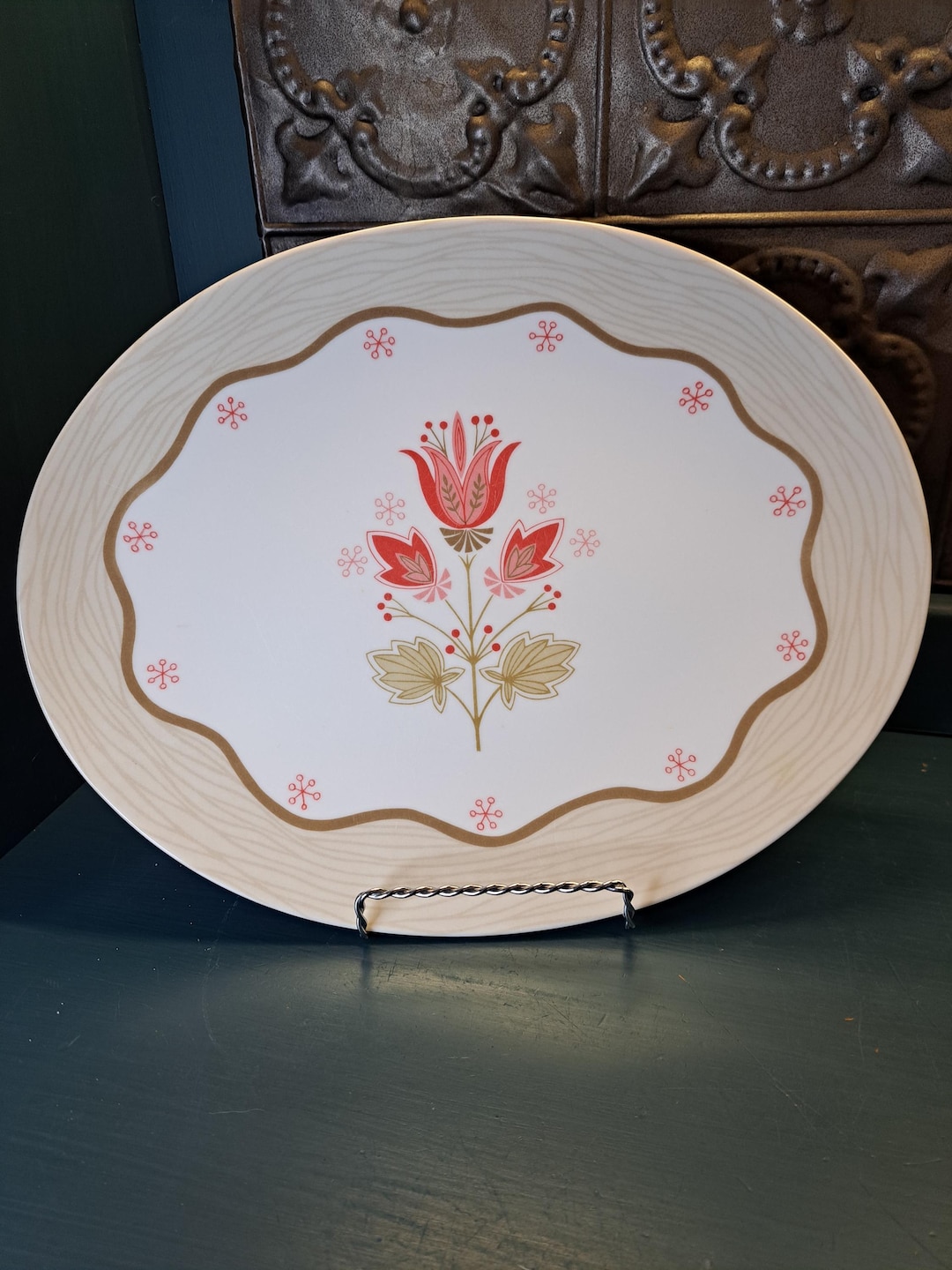 Melmac Platter, Boontonware Platter New Amsterdam, Pink Flowers, Tulips ...