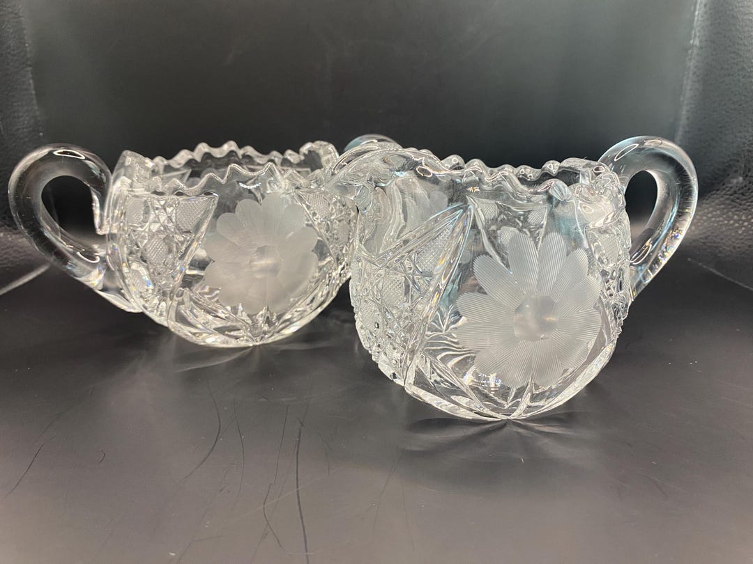 Lancaster Cornflower Sugar & Creamer American Brilliant Cut Crystal ...