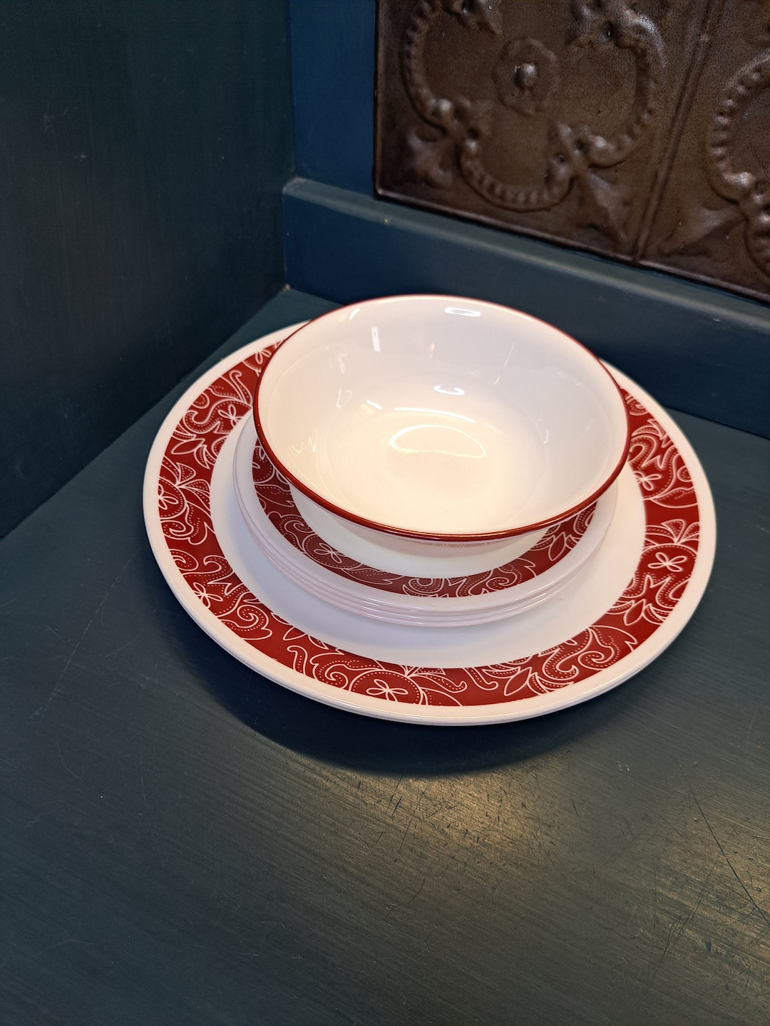 Corelle, Red Bandhani CHOICE 10-inch Dinner Plate, 7-in Salad Plate ...