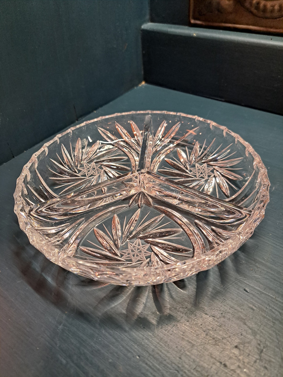 Crystal Dish, 6 Vintage Crystal Pinwheel Designed Dish With 3 Sections ...
