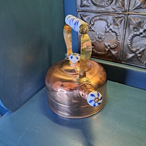 Copper Teakettle, Primitive Copper Teapot, With Delf Blue Handle ...