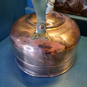 Copper Teakettle, Primitive Copper Teapot, With Delf Blue Handle ...