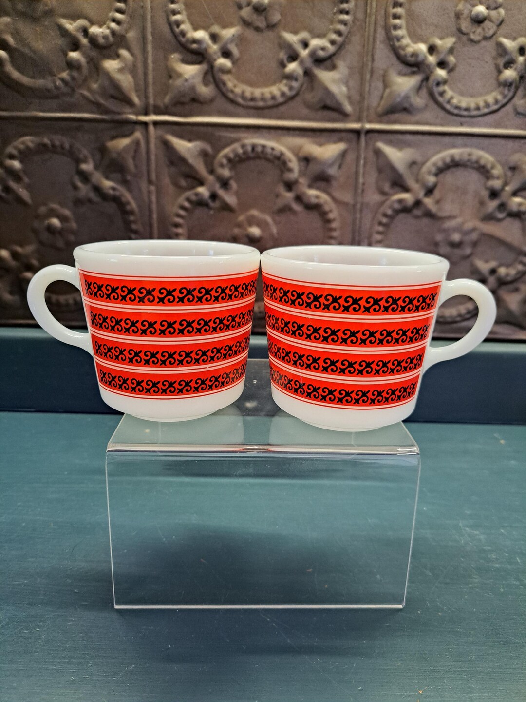 Pyrex Coffee Cup, FLEUR DE LIS, White, Red and Black Pyrex Coffee Mugs ...