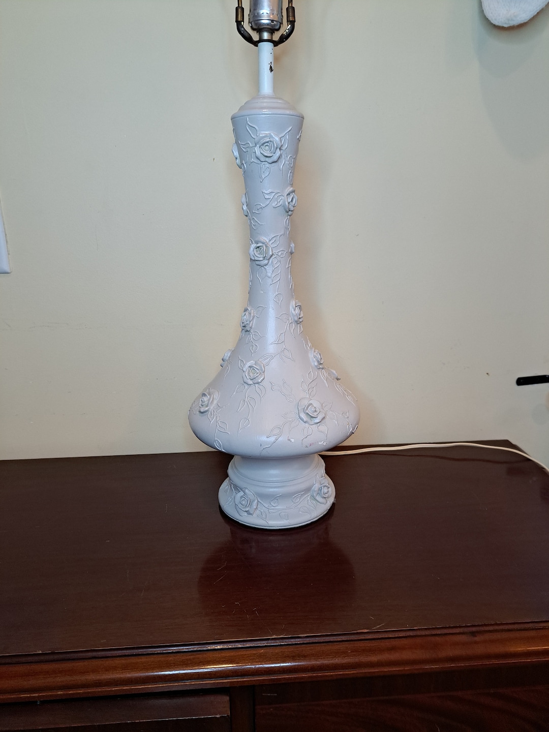 Lamp, Vintage White Lamp With Rose Buds, Granny Chic Lightning, Ceramic ...