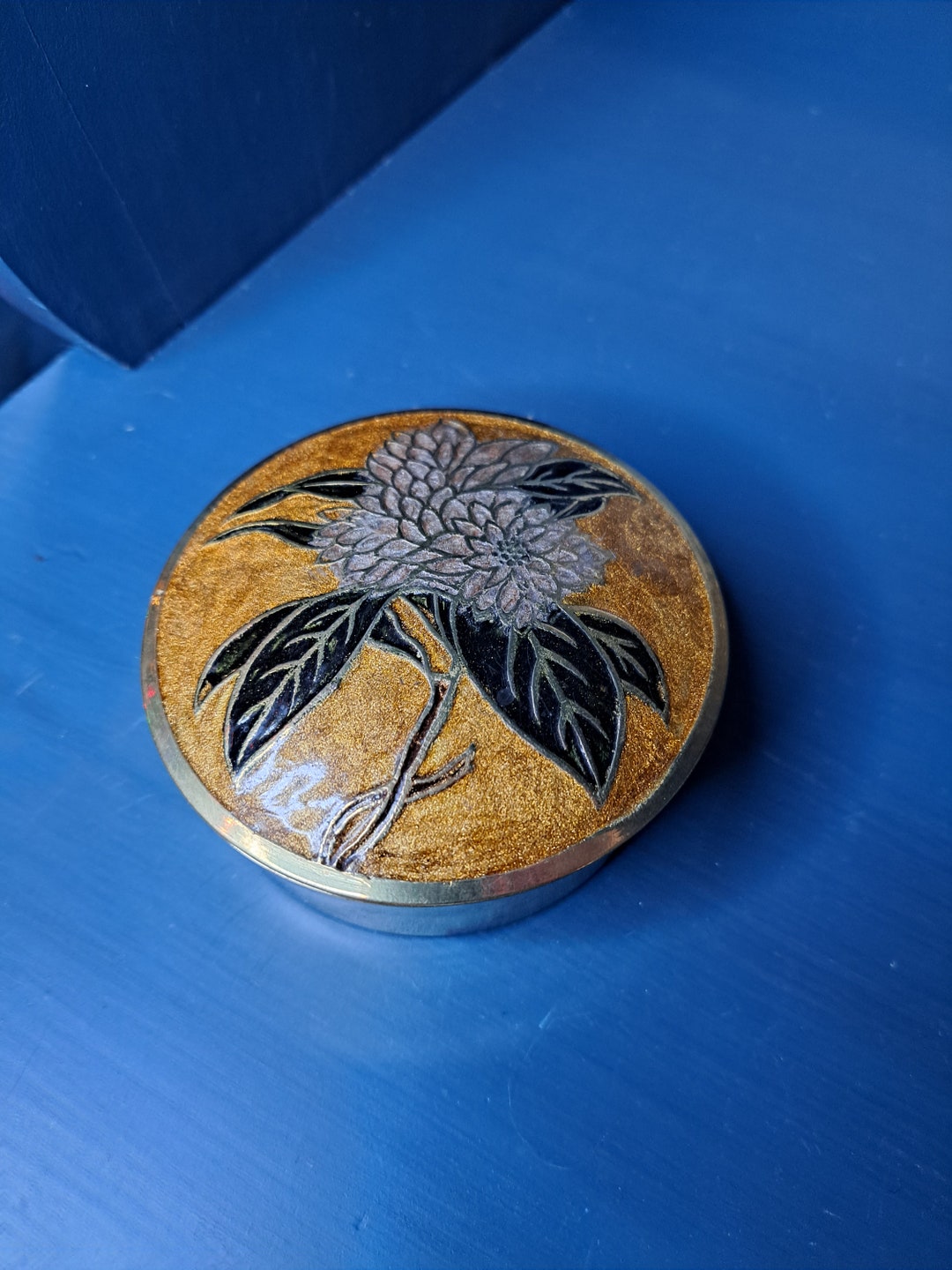 Brass Round Jewelry Trinket Box, Vintage Floral Cloisonné/enamel ...