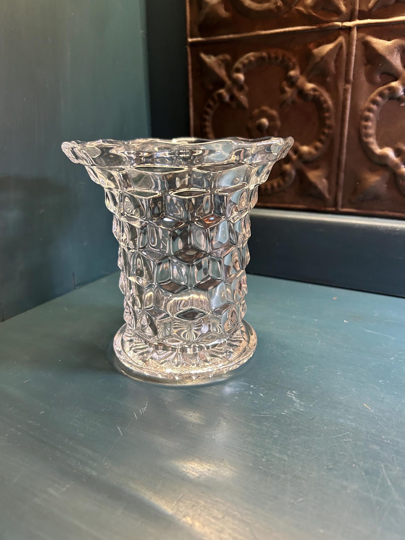 Fostoria Vase / Utensil Holder , Vintage Fostoria American Cube Flower ...