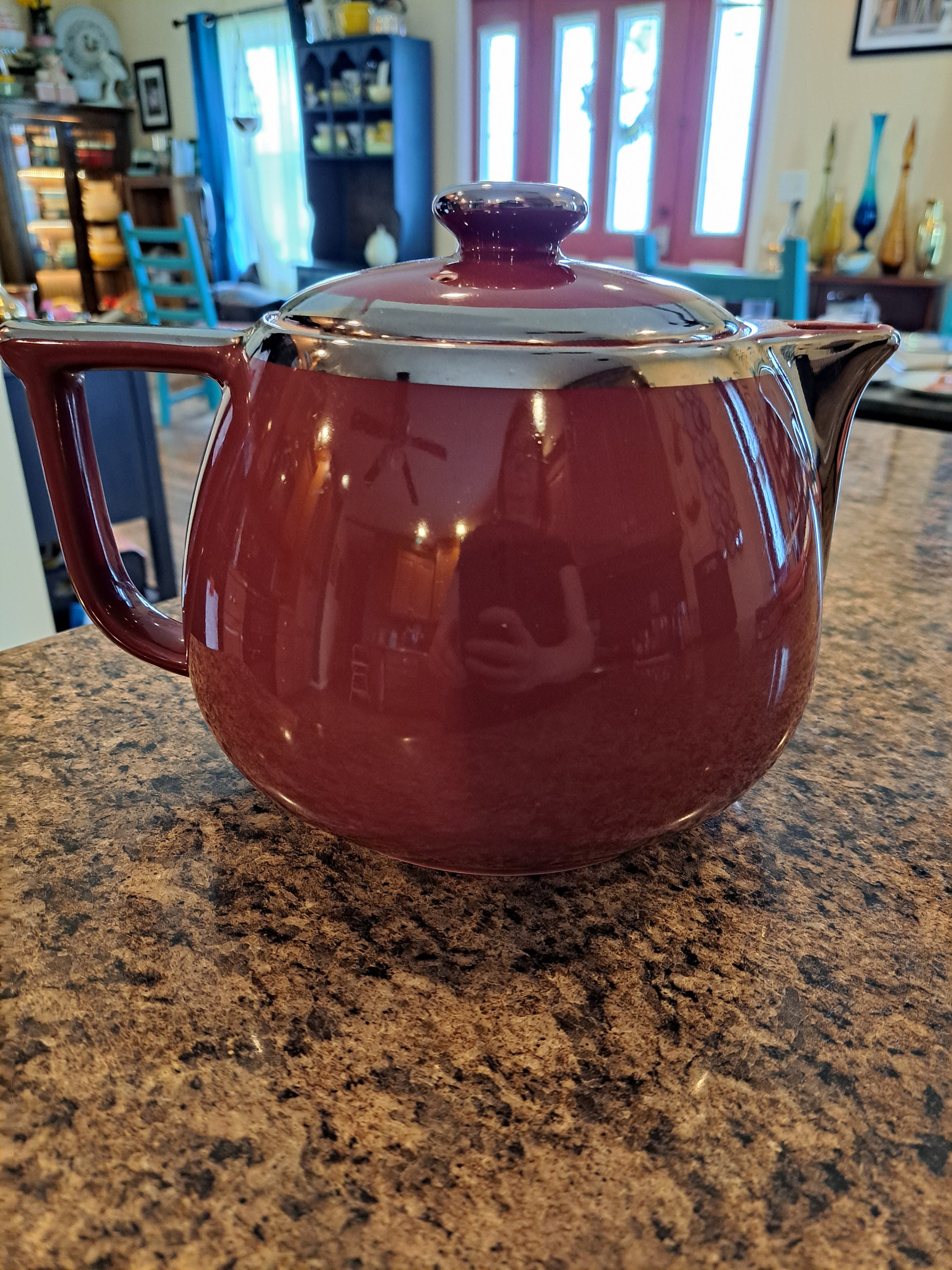 Teapot Hall Ceramic Tea Pot Burgundy and Gold Hall Tea Pot - Etsy