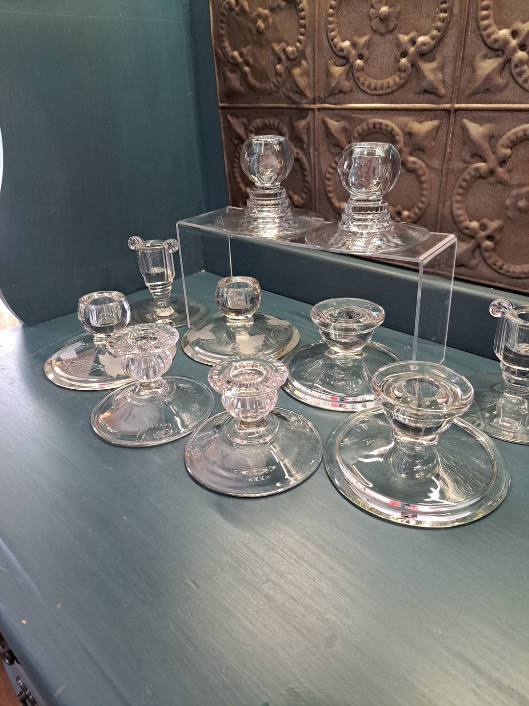 Cut Glass Candle Holders, CHOICE of Pair Set Cut Glass Tiered Taper ...