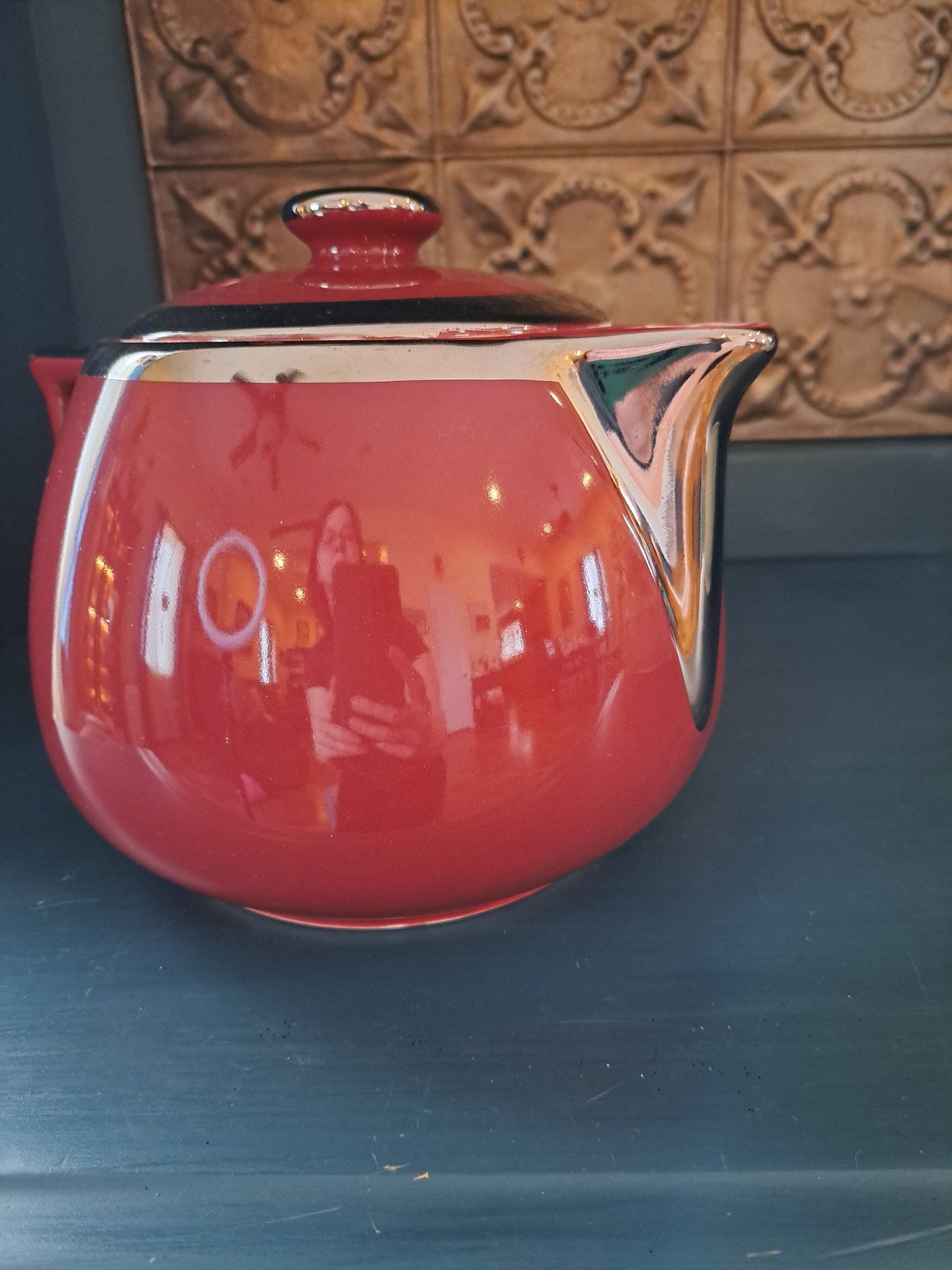 Teapot Hall Ceramic Tea Pot Burgundy and Gold Hall Tea Pot - Etsy
