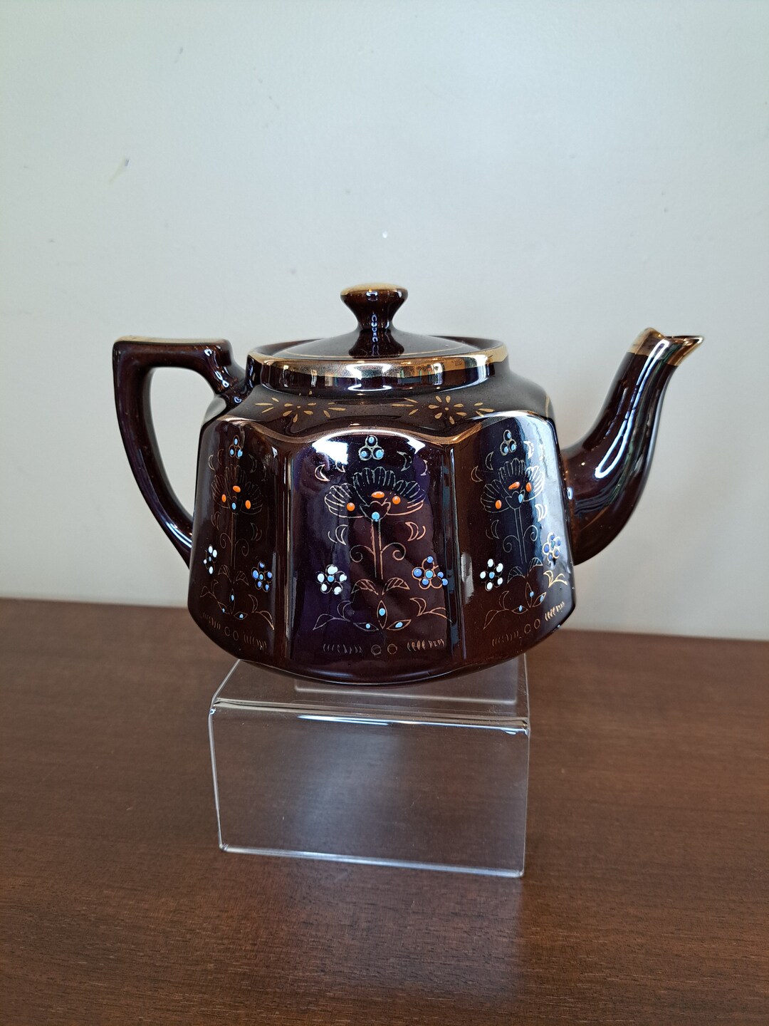 Teapot, Brown Betty Ceramic Tea Pot, Moriage Style Tea Pot, Vintage ...