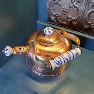Copper Teakettle, Primitive Copper Teapot, With Delf Blue Handle ...
