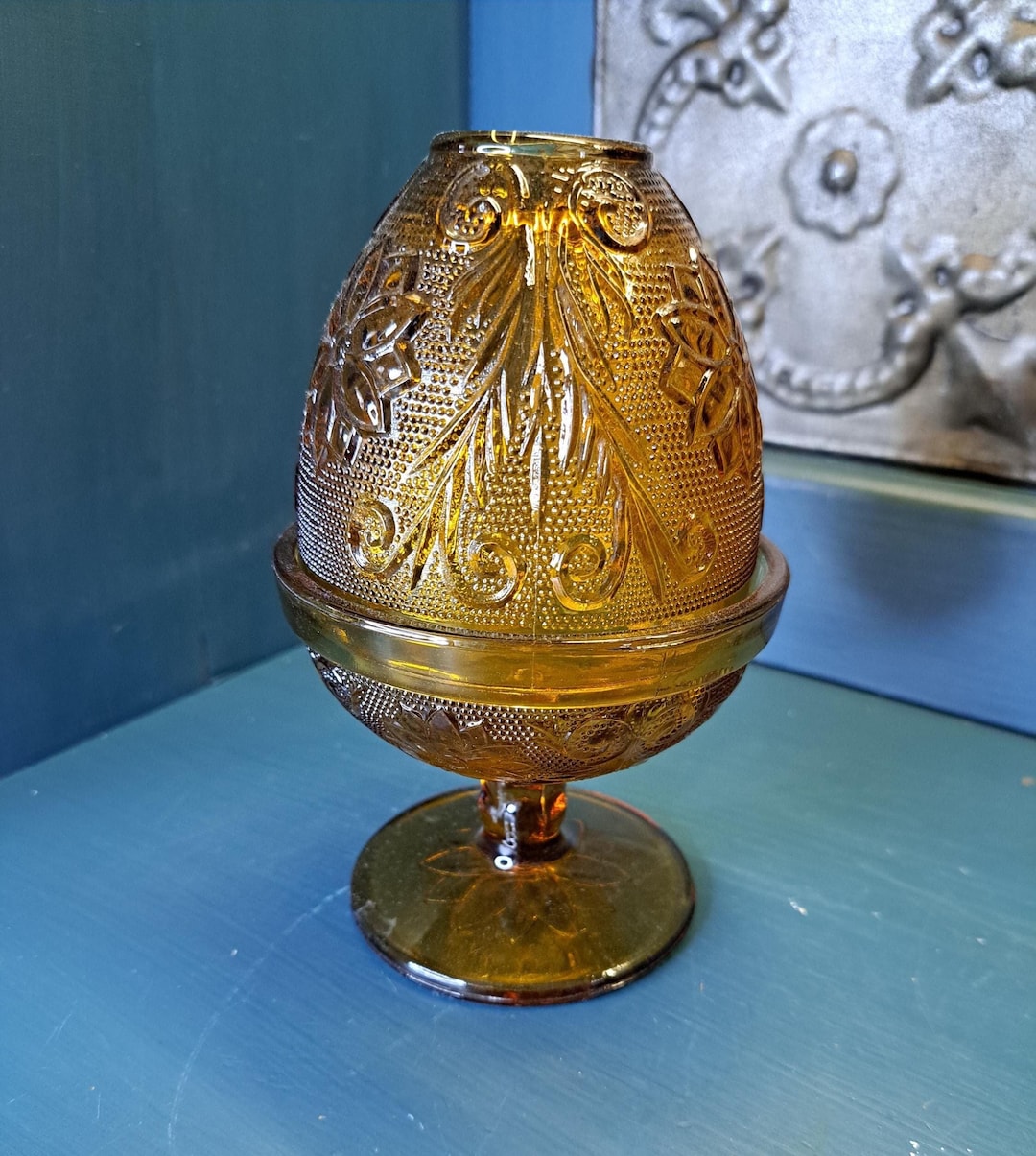 Fairy Lamp, Amber Fairy Light, Indiana Glass Tiara Amber Sandwich Glass ...