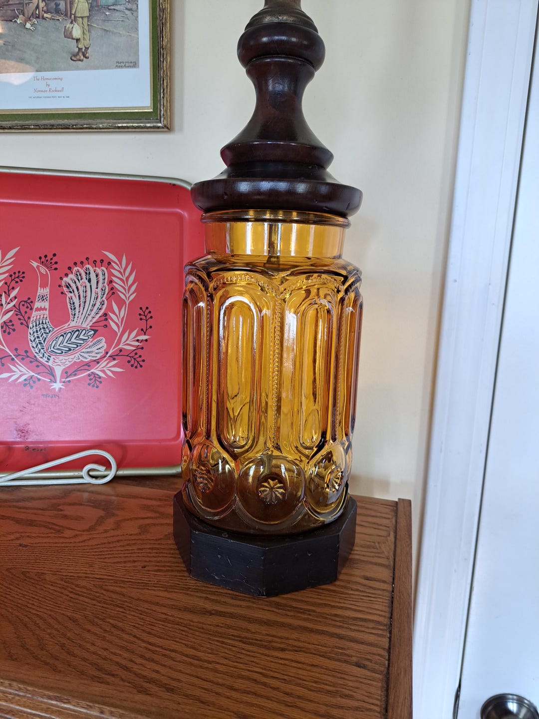 Lamp, Amber LE Smith Moon and Stars MCM Vintage Table Lamp, Brass Lamp ...