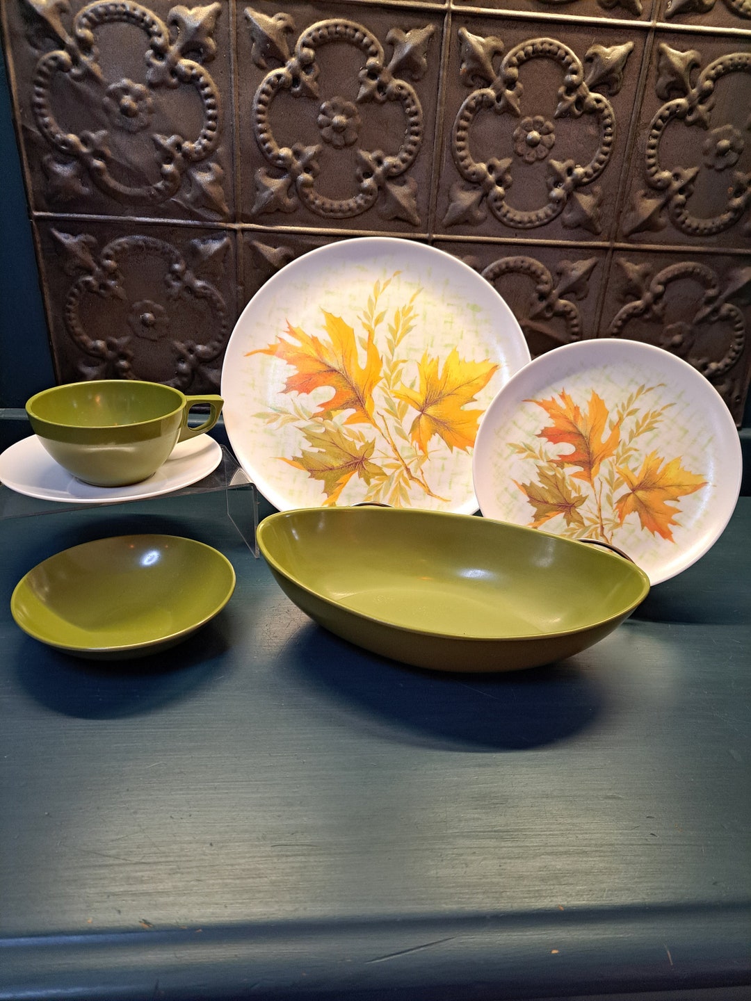 Melmac Plates, Melamine Plates, Bowls, Cups, Fall Leaf Pattern, Allied ...