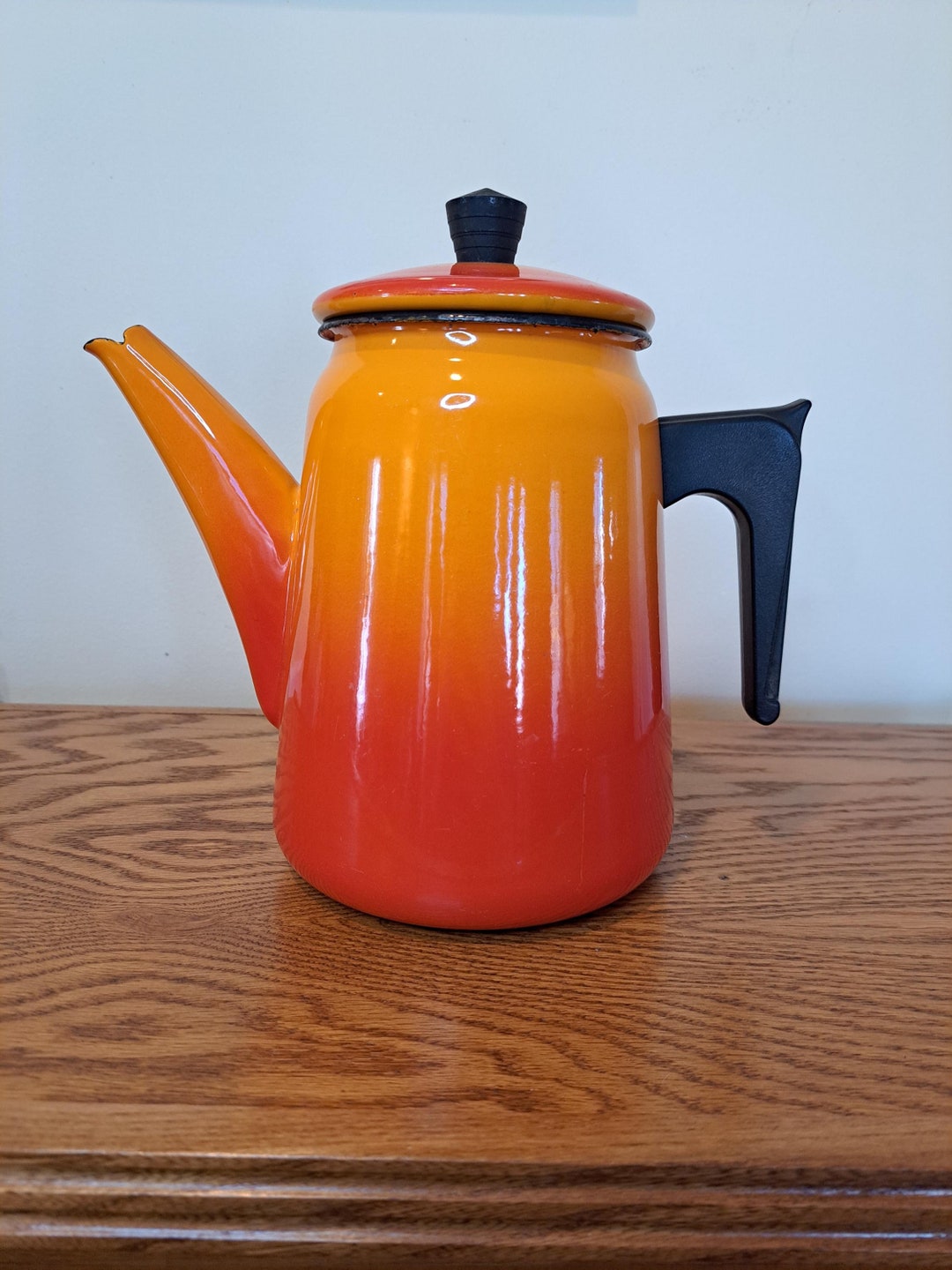 Tea Kettle, Coffee Pot, Vintage Kitchen Decor, Orange, Made in France ...
